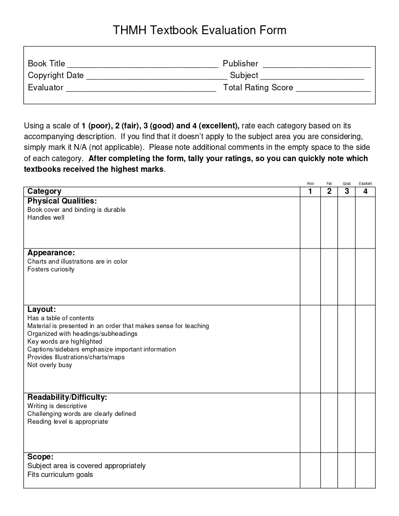 Textbook Evaluation The Dock For Learning
