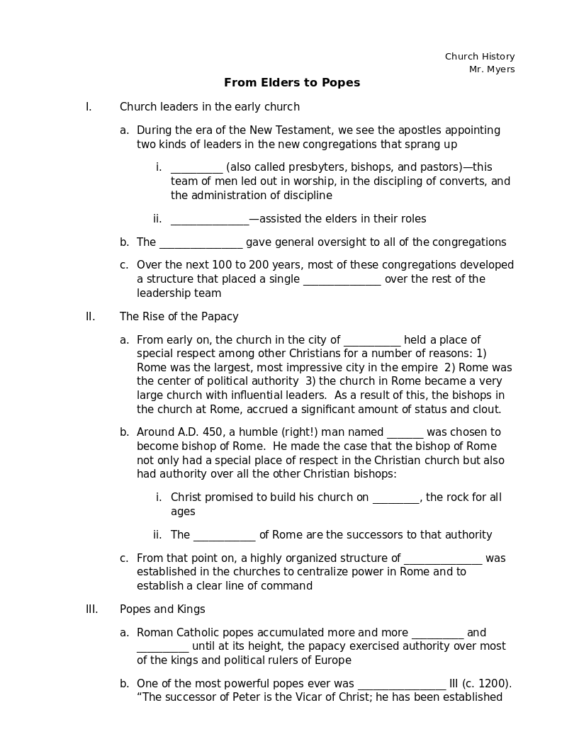 Development Of Papacy Handout - The Dock for Learning