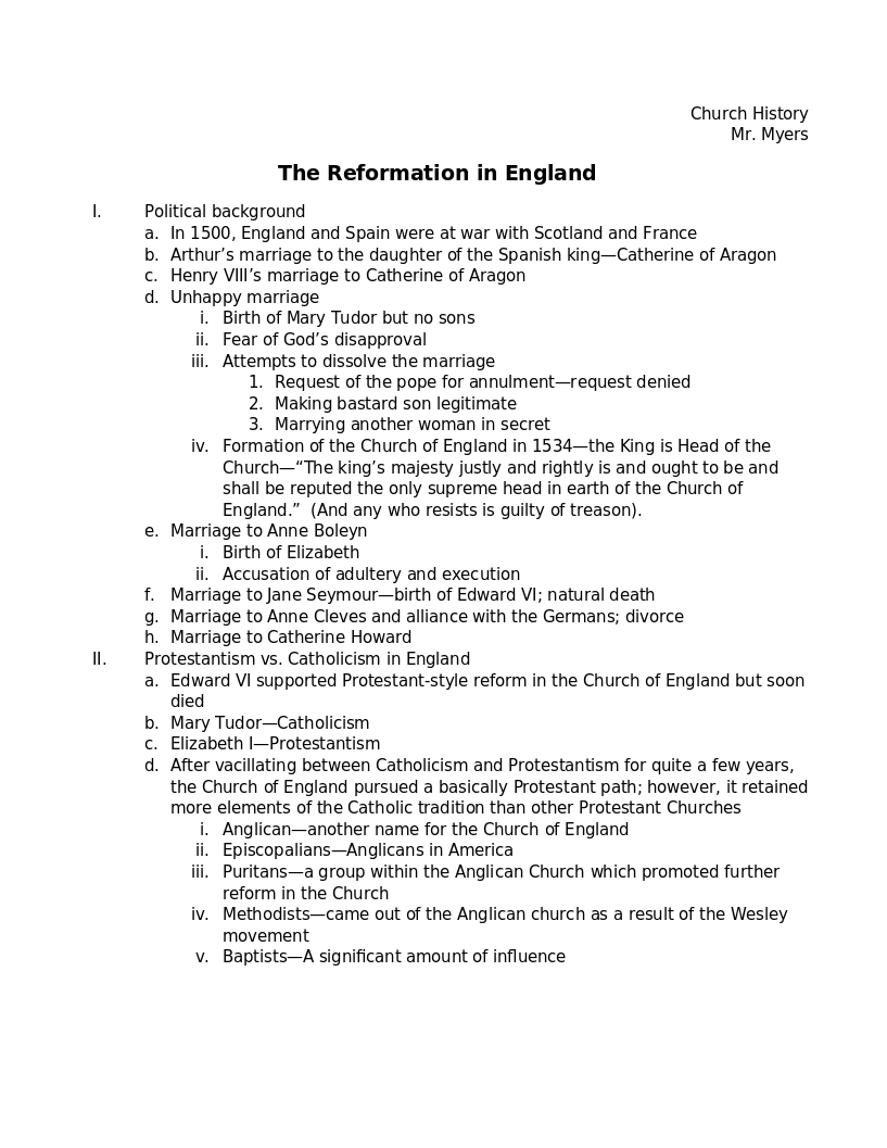 Reformation In England - The Dock for Learning