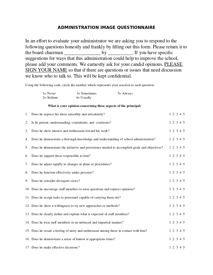 Administration Image Questionnaire - The Dock for Learning