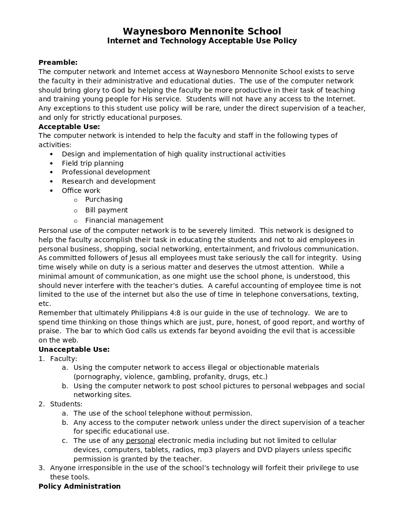 WMS Acceptable Technology Internet Use Policy - The Dock for Learning