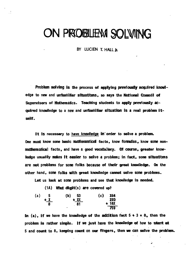 On Problem Solving - The Dock for Learning On Problem Solving - The Dock for Learning