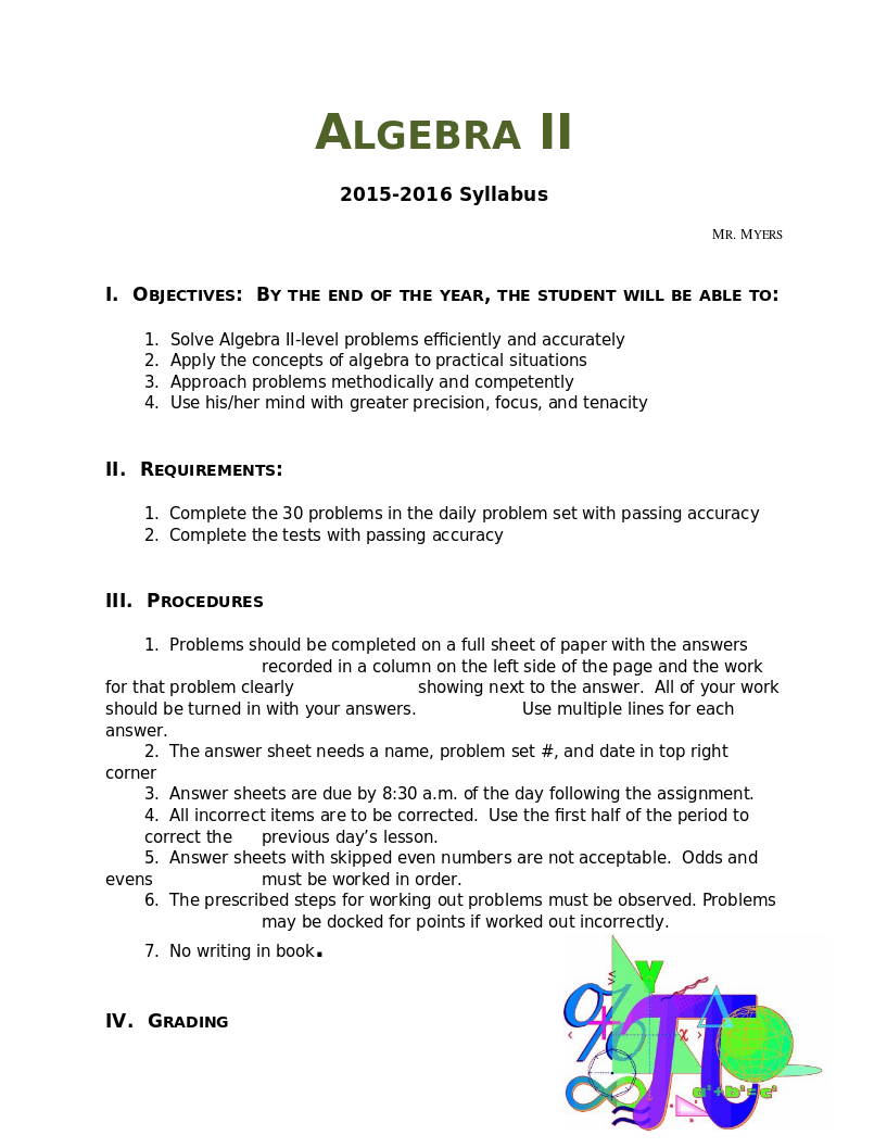 Algebra II Syllabus - The Dock for Learning