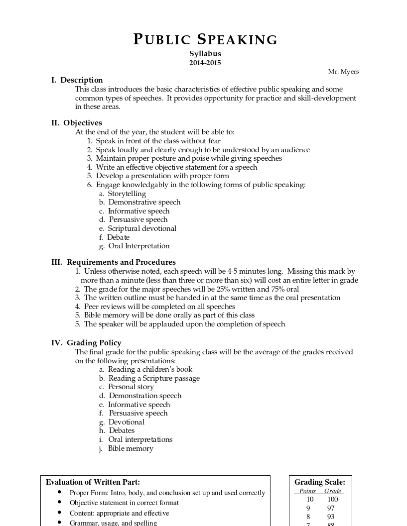 Public Speaking Syllabus - The Dock for Learning