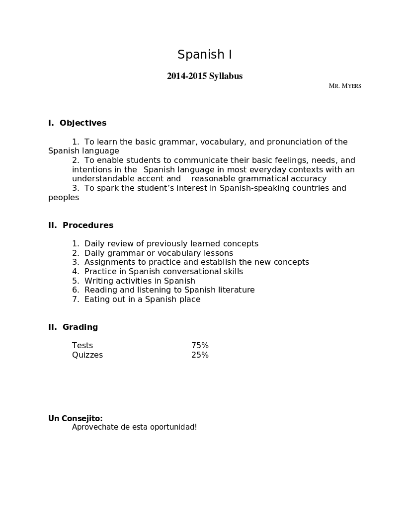 Spanish I Syllabus - The Dock for Learning