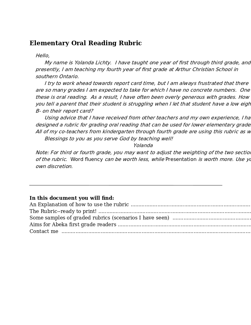 Oral Reading Rubric - The Dock for Learning