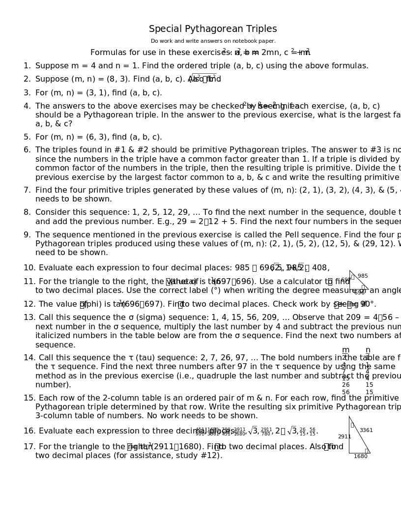 Special Pythagorean Triples - The Dock for Learning