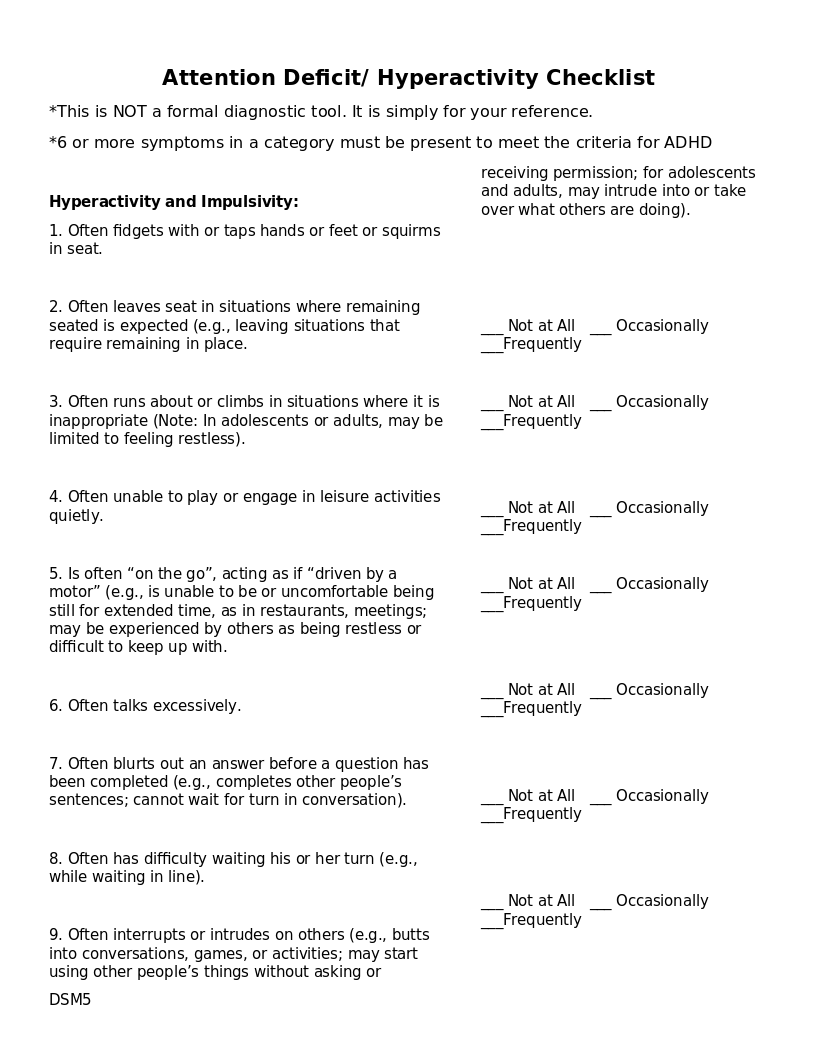 ADHD Checklist - The Dock for Learning