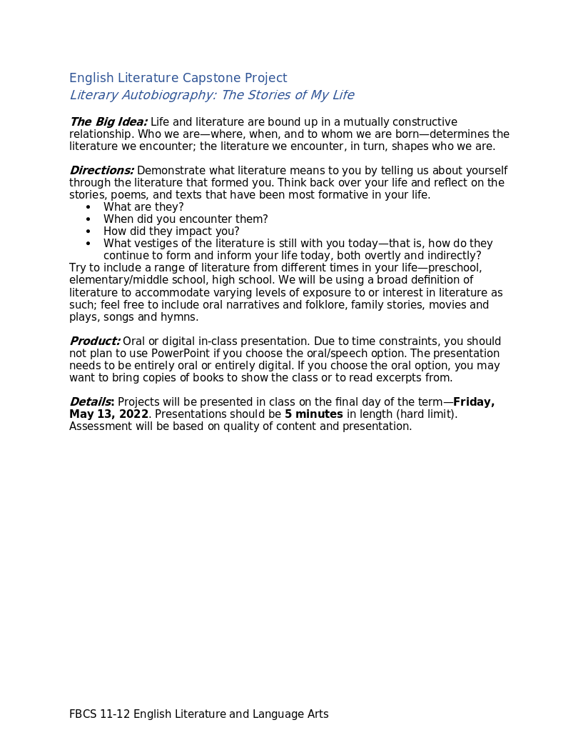 Literary Autobiography Project - The Dock for Learning