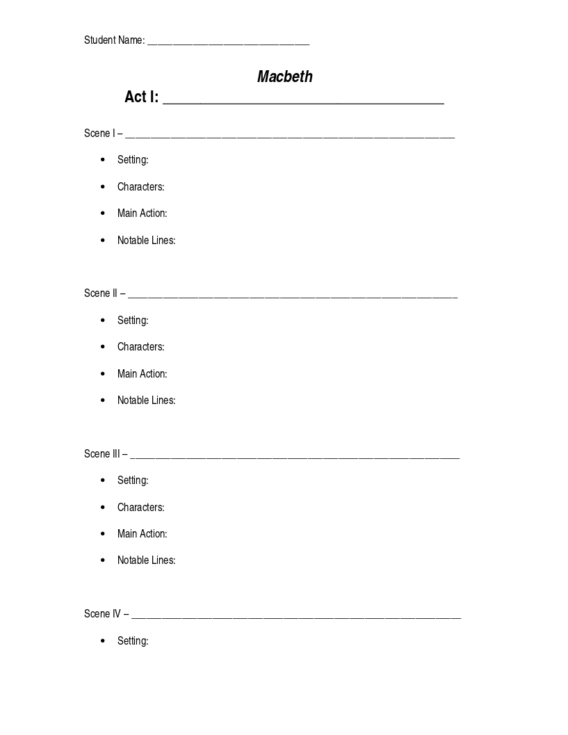 Macbeth Outline Handouts - The Dock for Learning