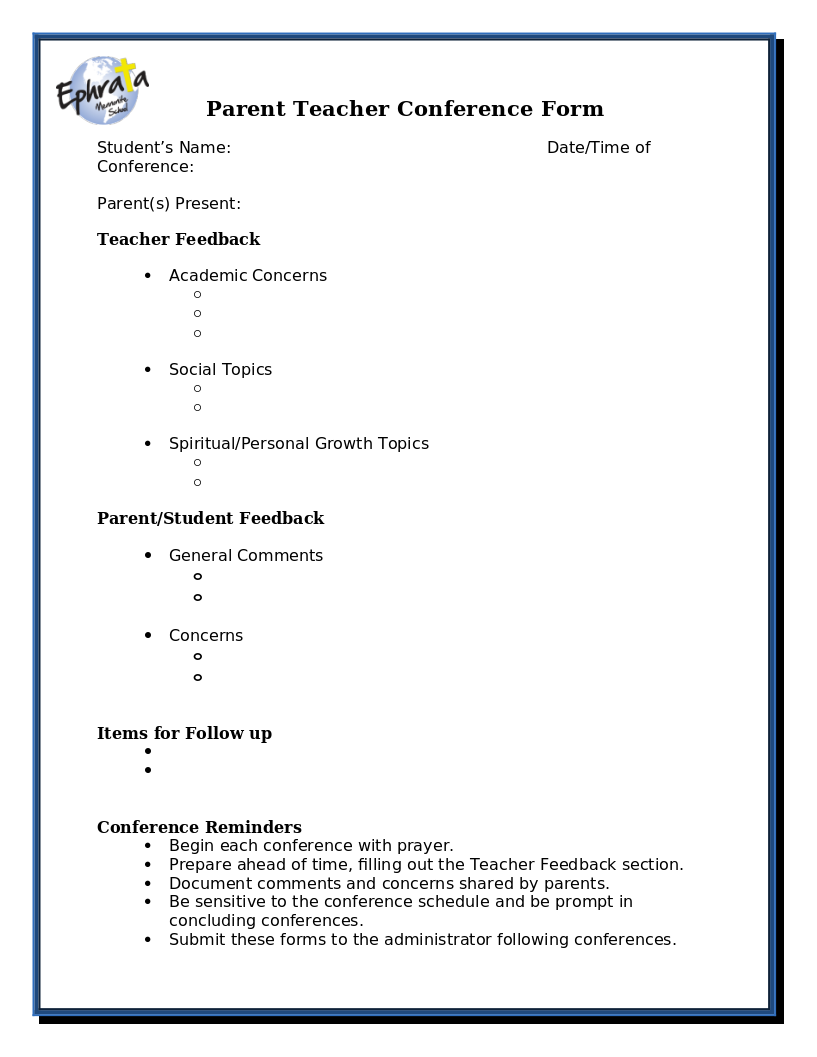 Parent-Teacher Conference Form - The Dock for Learning