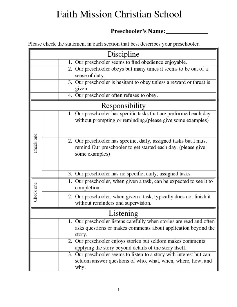 Preschool Checklist - The Dock for Learning