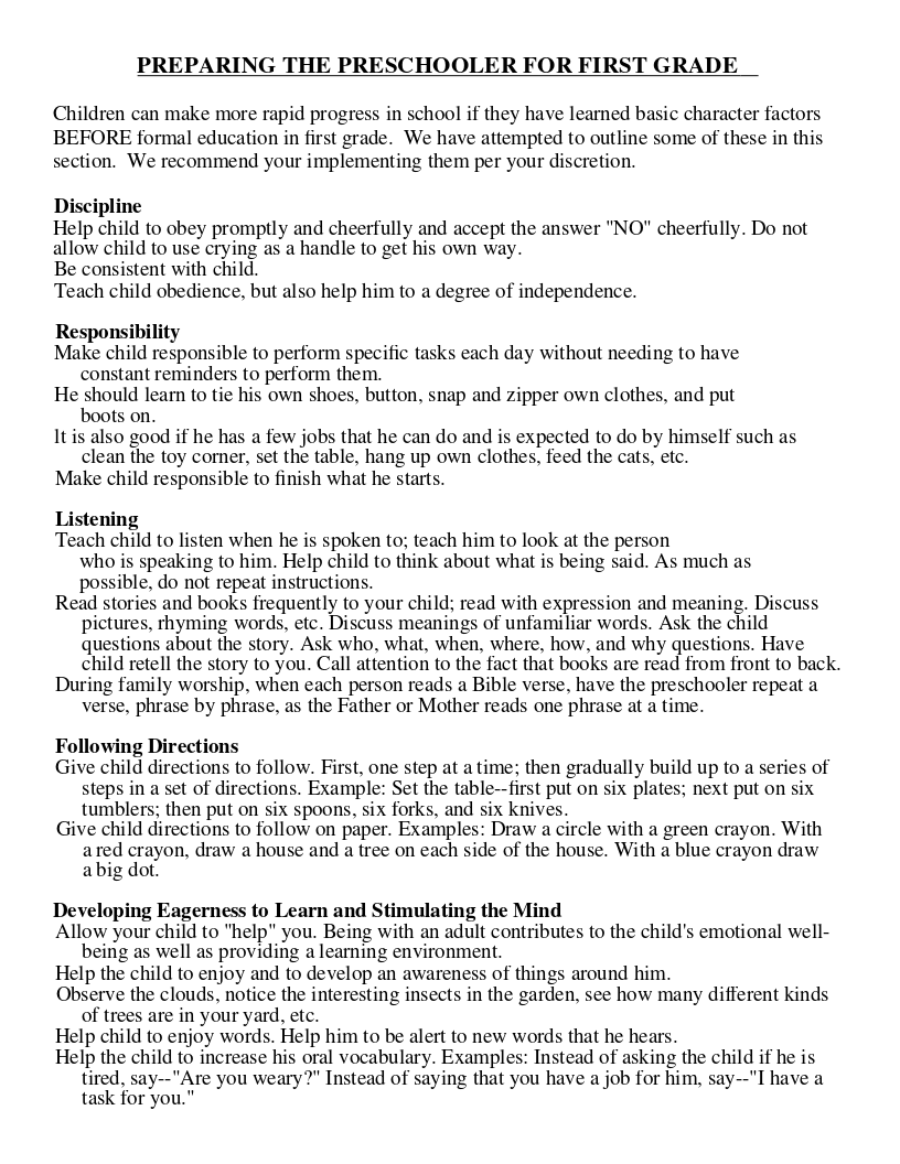 Preparing the Preschooler for First Grade - The Dock for Learning