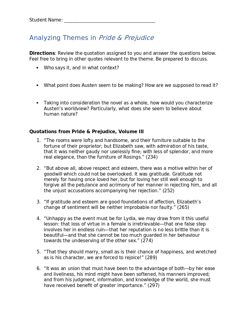 Themes in Pride and Prejudice - The Dock for Learning