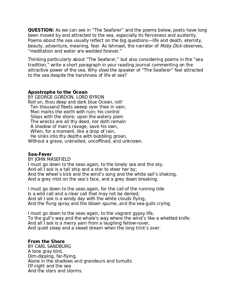 Sea Poems Journal Prompt - The Dock for Learning