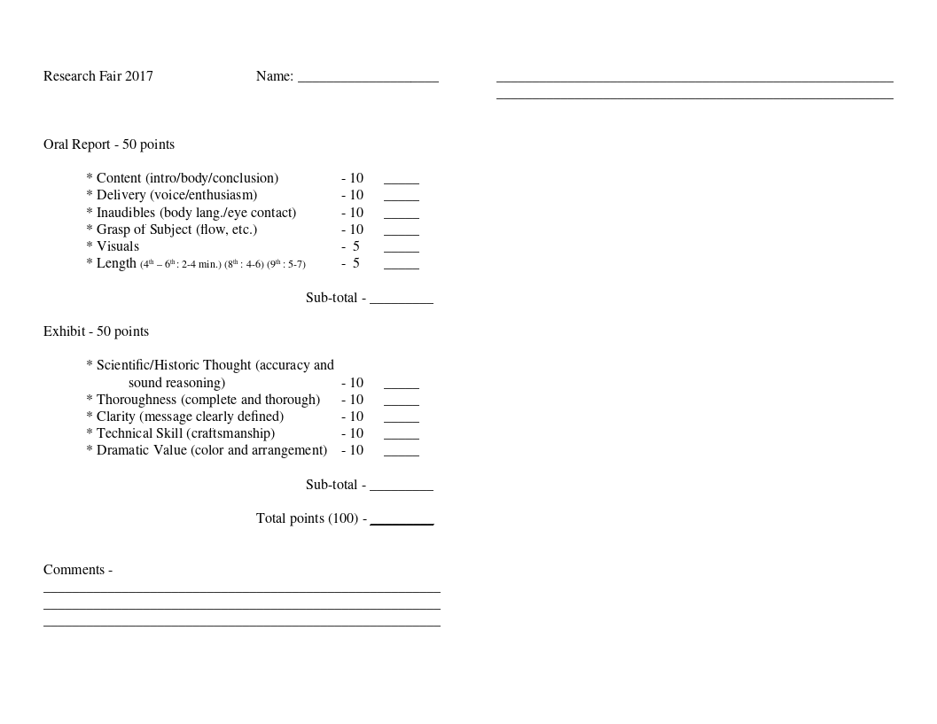 Research Fair Grading Form - The Dock for Learning