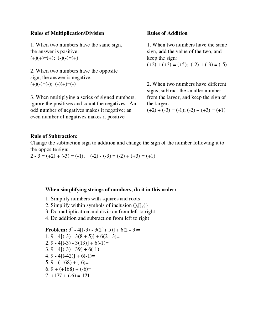 Sign Rule Handout - The Dock for Learning