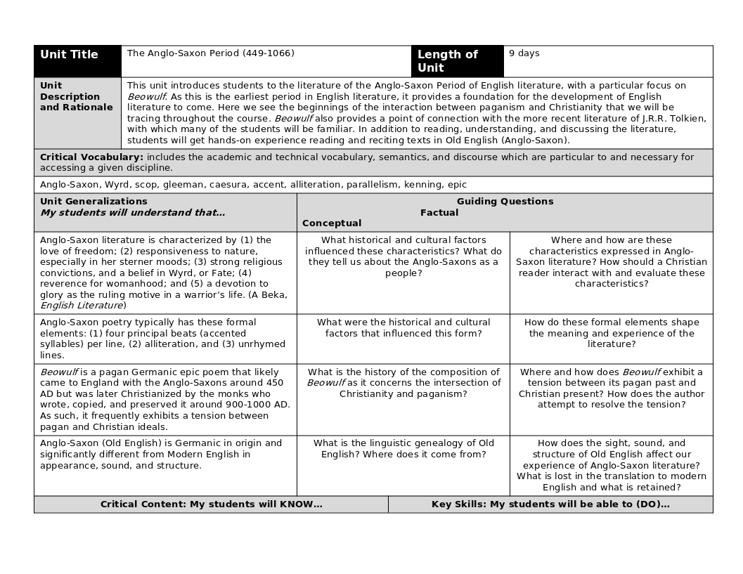 Anglo-Saxon Period Unit Plan - The Dock for Learning