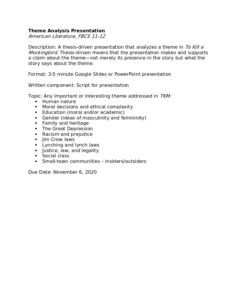 To Kill a Mockingbird Theme Presentation - The Dock for Learning