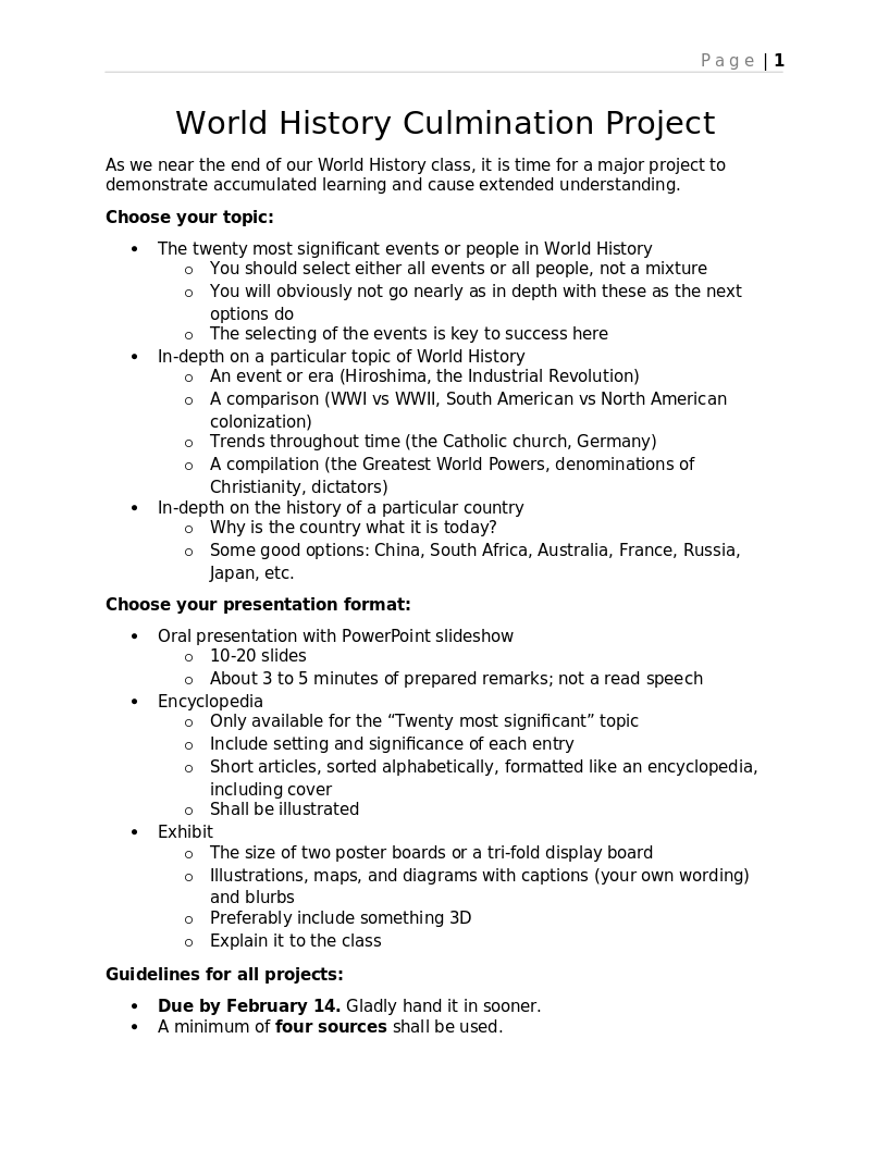 World History Culmination Project - The Dock for Learning